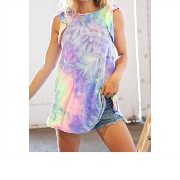 Beeson River | Tops | New Beeson River Neon Multi Color Tie Dye Ruffle Top In Purple Blue | Poshmark